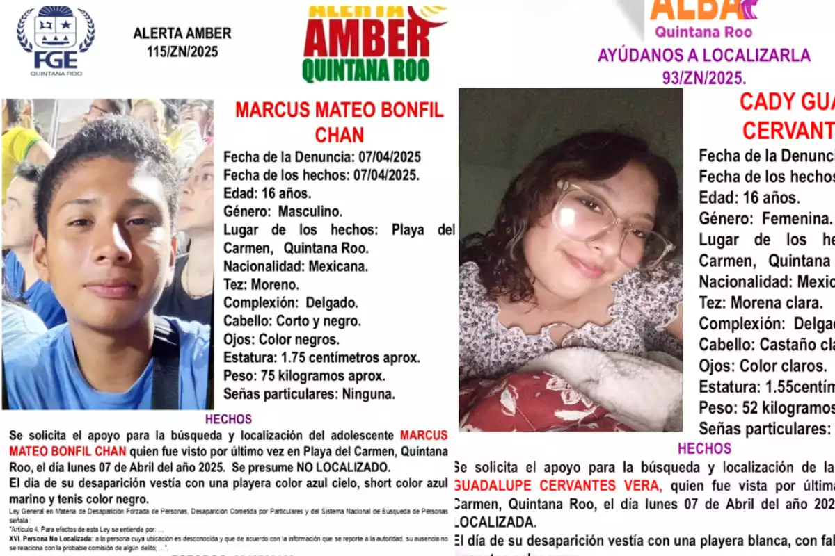 Desaparecen dos menores de edad y un adulto en Playa del Carmen; activan fichas de búsqueda ...