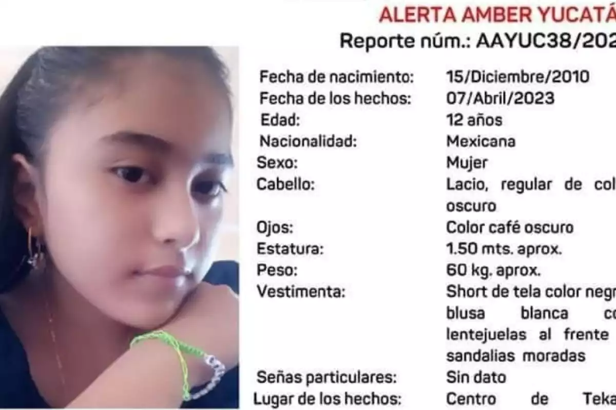 Se activa Alerta Amber en Tekax tras la desaparición de una menor - PorEsto