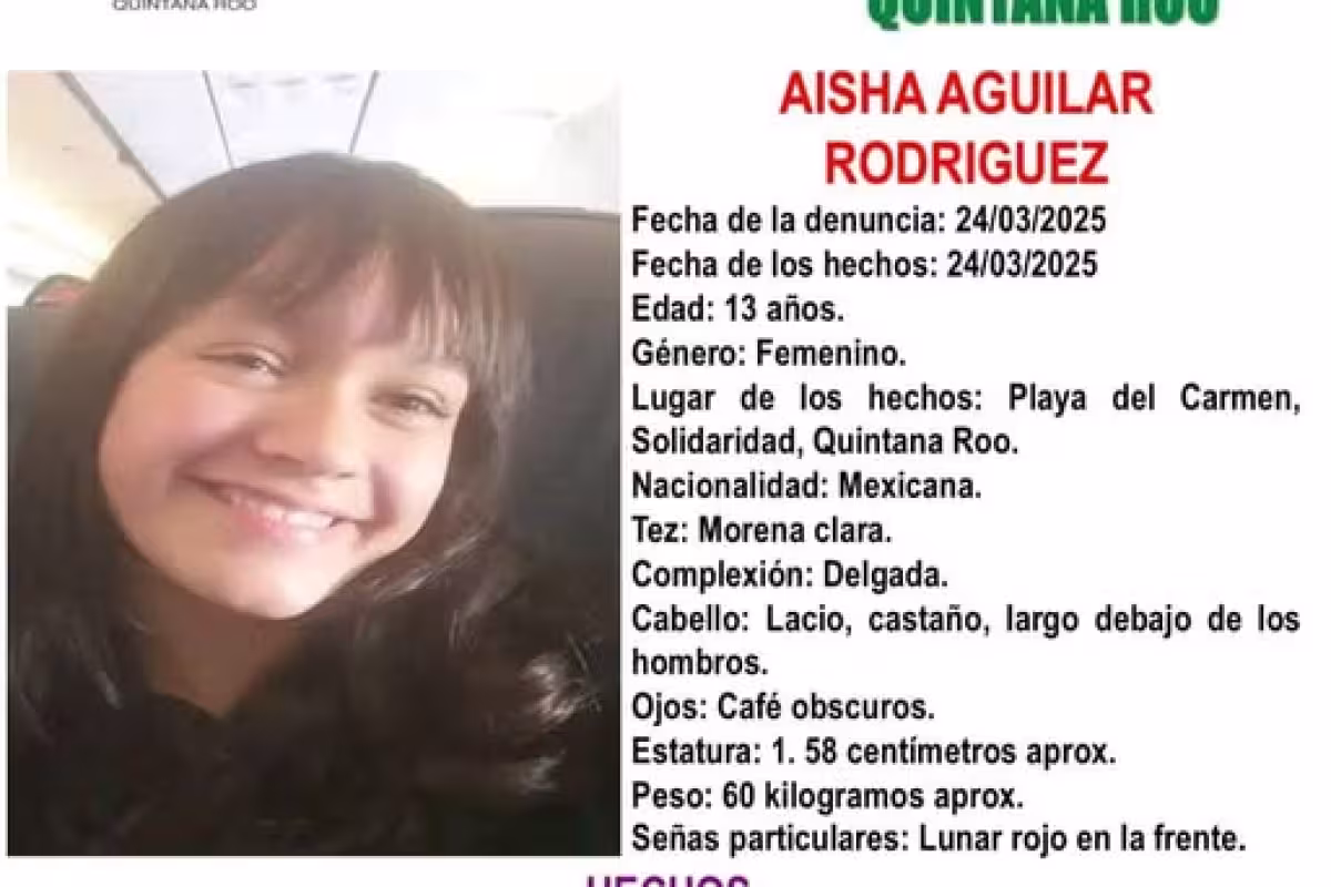 Activan Alerta Amber en Playa del Carmen por desaparición de Aisha ...