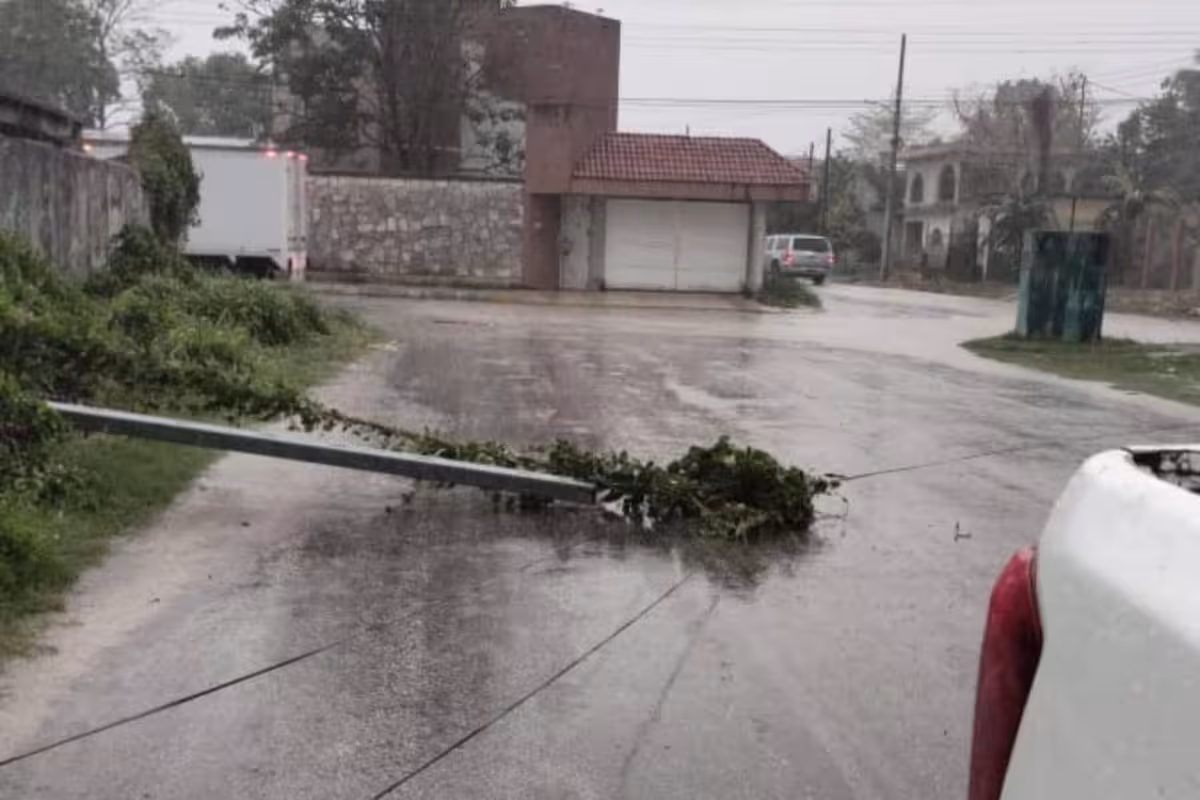 Poste de TELMEX cae por lluvias en Escárcega y pone en riesgo a ...