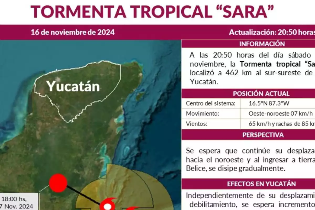 Tormenta Tropical Sara, trayectoria y entidades afectadas - PorEsto